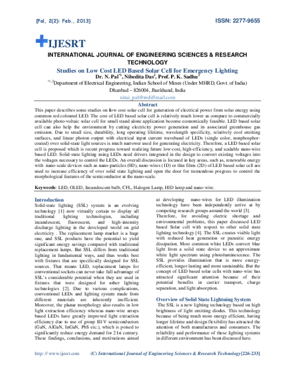 (PDF) Studies on Low Cost LED Based Solar Cell for Emergency Lighting