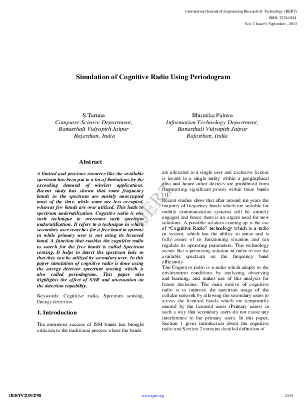 (PDF) Simulation of Cognitive Radio Using Periodogram