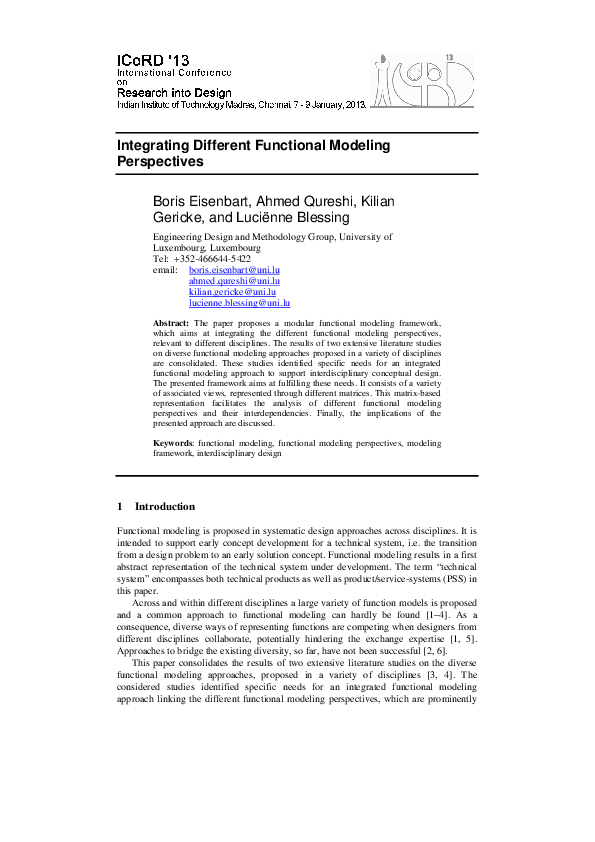 (PDF) Integrating Different Functional Modeling Perspectives