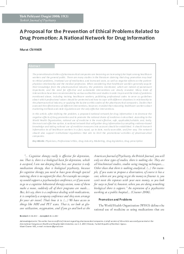 (PDF) A Proposal for the Prevention of Ethical Problems Related to Drug ...