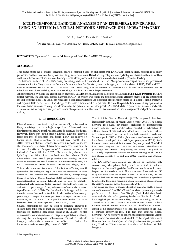 (PDF) MULTI-TEMPORAL LAND USE ANALYSIS OF AN EPHEMERAL RIVER AREA USING AN ARTIFICIAL NEURAL ...