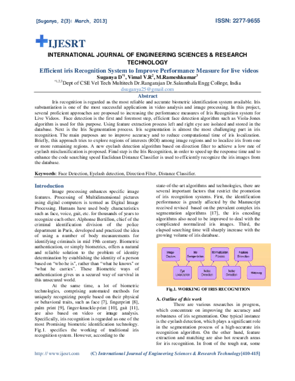 Pdf Efficient Iris Recognition System To Improve Performance Measure