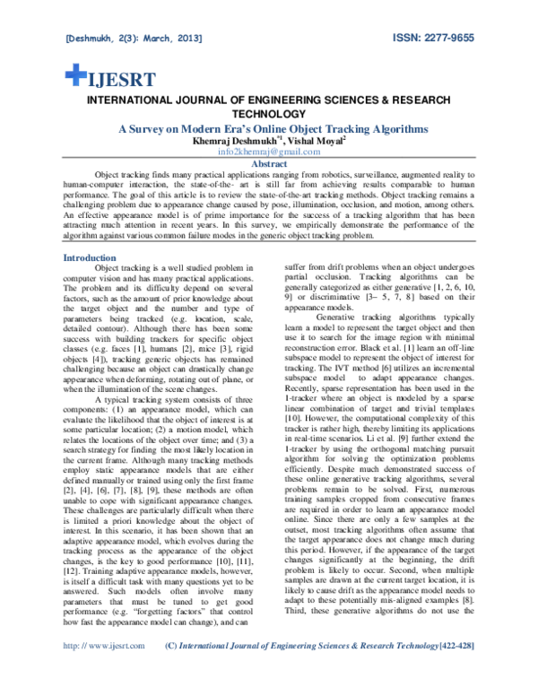 Pdf A Survey On Modern Eras Online Object Tracking Algorithms