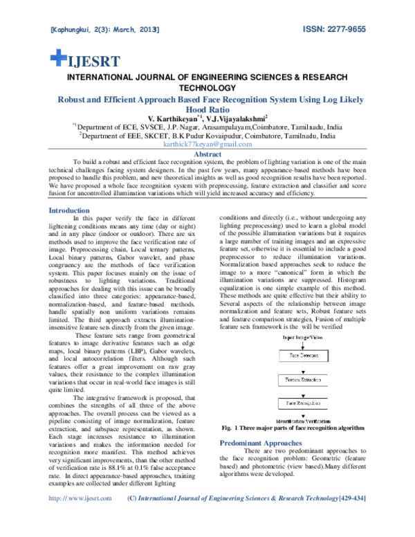 Pdf Efficient Face Recognition System Using Log Likelihood Ratio