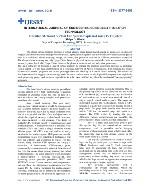 (PDF) Distributed Shared Virtual File System Explained using IVY System