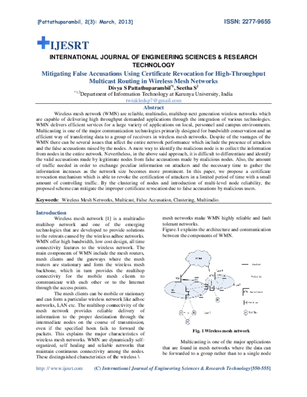 Pdf Mitigating False Accusations Using Certificate Revocation For High Throughput Multicast