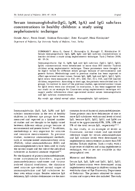 (PDF) Serum immunoglobulin(IgG, IgM, IgA) and IgG subclass ...