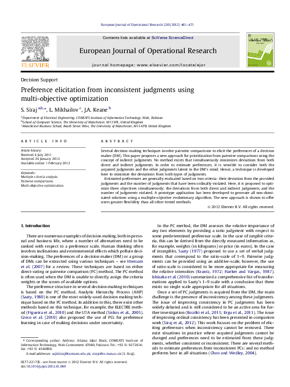 Pdf Preference Elicitation From Inconsistent Judgments Using Multi