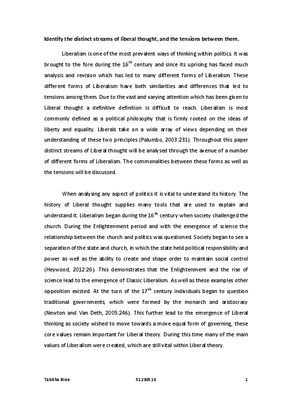 (DOC) Identify the distinct streams of liberal thought