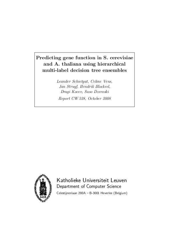 Pdf Predicting Gene Function In S Cerevisiae And A Thaliana Using Hierarchical Multi Label