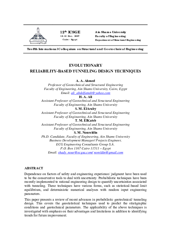 (PDF) Evolutionary reliability-based tunneling design techniques