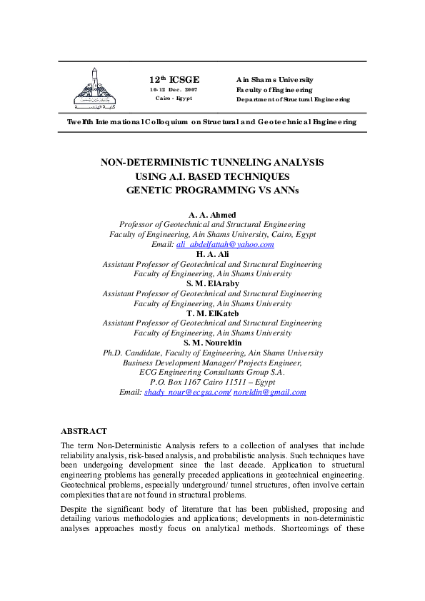 (PDF) Non-deterministic tunneling analysis using A.I. based techniques genetic programming vs ANNs