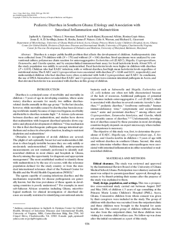 (PDF) 2010 Opintan AJTMH Paediatric diarrhoea in Ghana