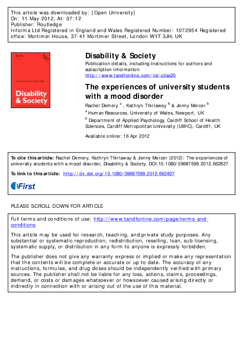(PDF) The experiences of university students with a mood disorder