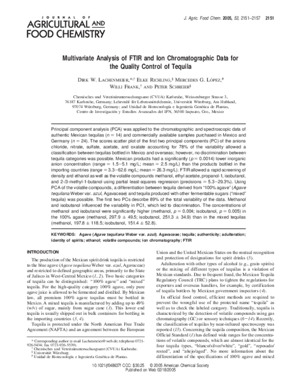 (PDF) Quality Control of Tequila using FTIR spectroscopy and Ion Chromatography combined with ...