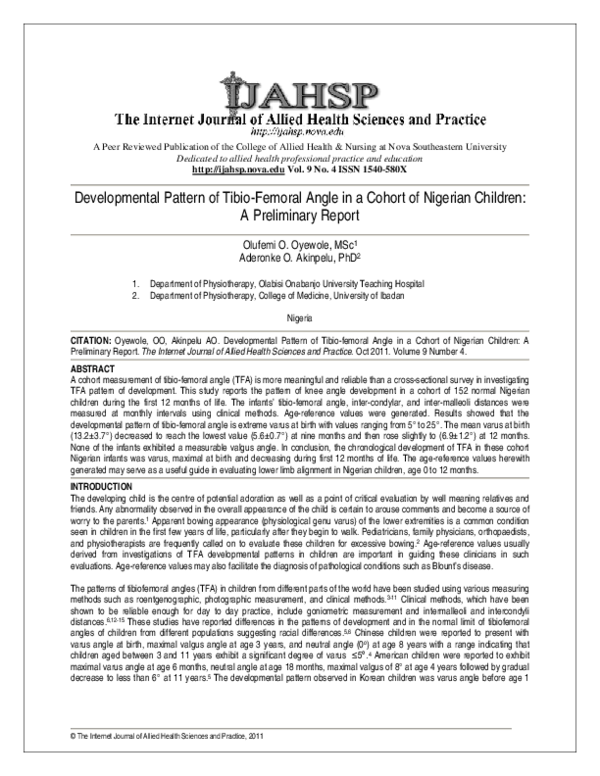 (PDF) Developmental pattern of tibio-femoral angle in a cohort of ...