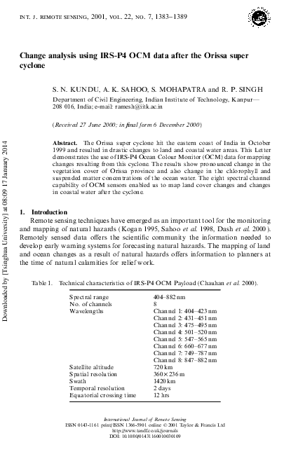 (PDF) Change analysis using IRS-P4 OCM data after the Orissa super cyclone