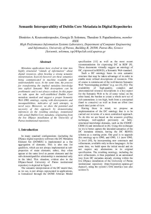 (PDF) Semantic interoperability of dublin core metadata in digital repositories