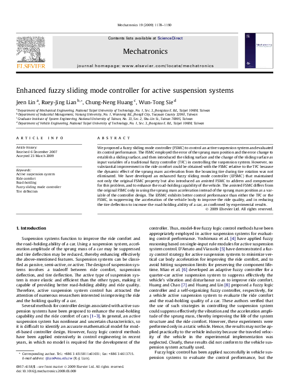 (PDF) Enhanced fuzzy sliding mode controller for active suspension systems