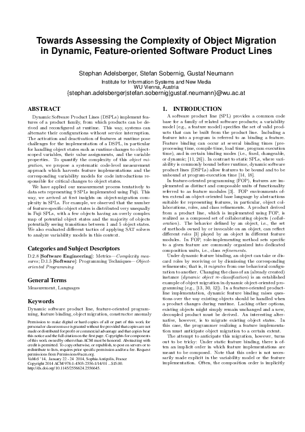 (PDF) Towards Assessing the Complexity of Object Migration in Dynamic, Feature-oriented Software ...