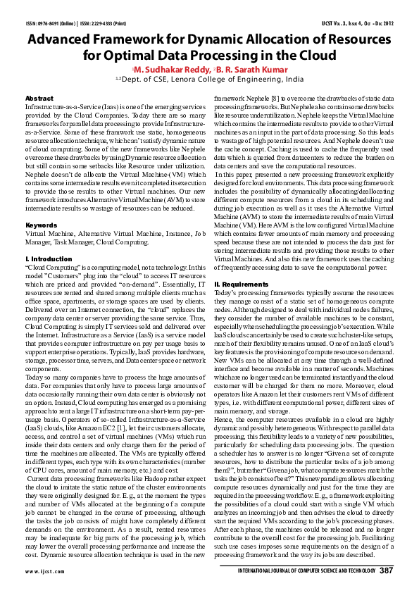 Pdf Advanced Framework For Dynamic Allocation Of Resources For Optimal Data Processing In The
