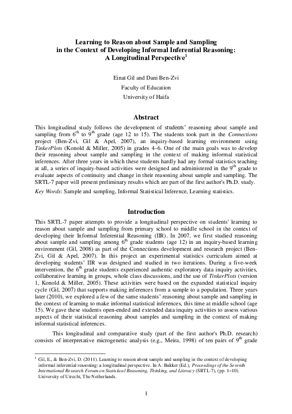 (PDF) Learning to reason about sample and sampling in the context of developing informal ...