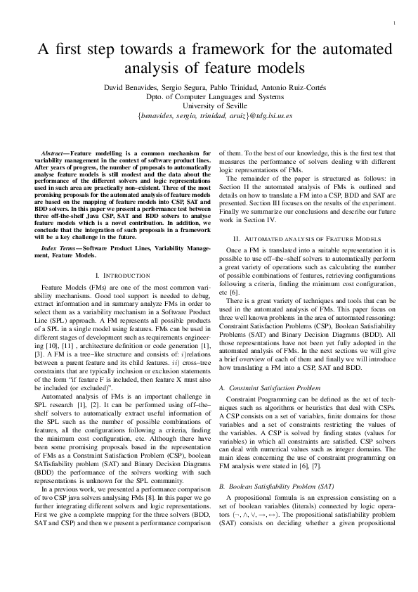 Pdf A First Step Towards A Framework For The Automated Analysis Of Feature Models