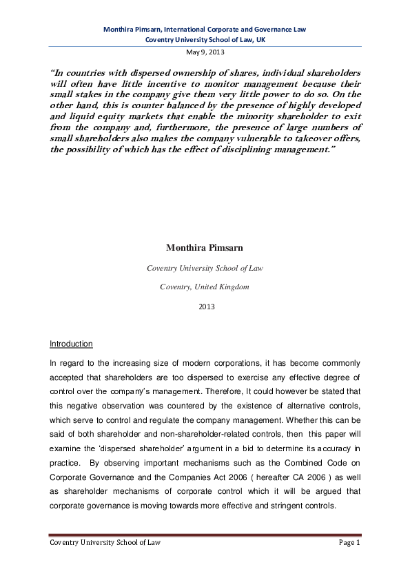 (PDF) In countries with dispersed ownership of shares, individual ...