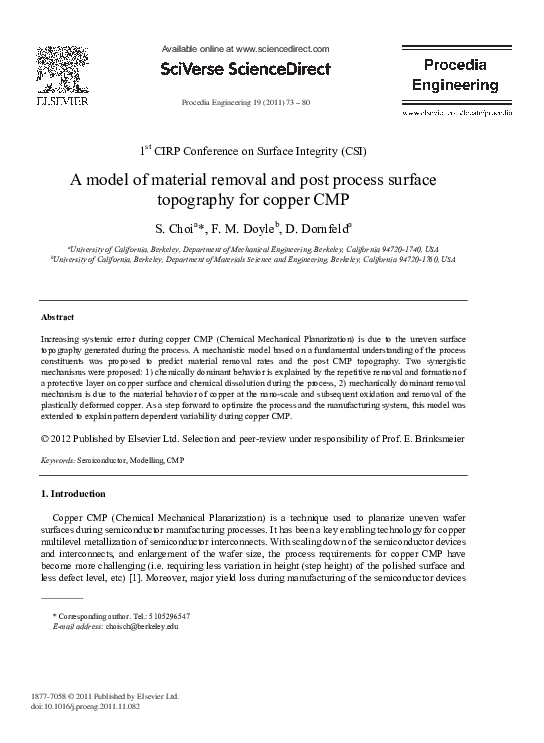 (PDF) A model of material removal and post process surface topography ...