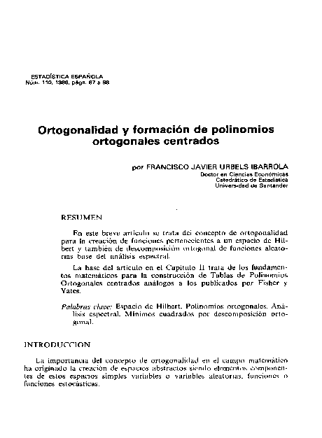 (PDF) Ortogonalidad y formación de polinomios ortogonales centrados
