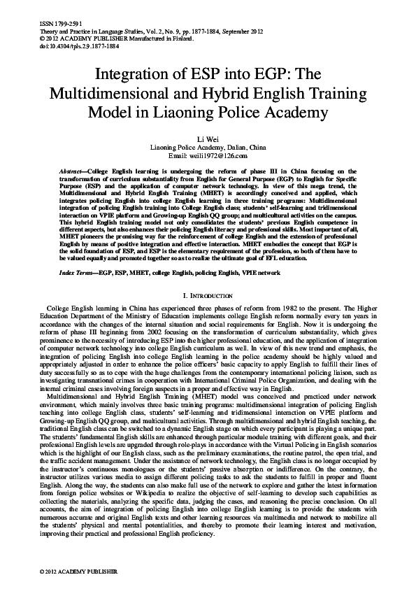 (PDF) Integration of ESP into EGP: The Multidimensional and Hybrid English Training Model in ...