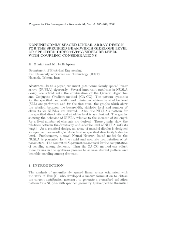 Pdf Nonuniformly Spaced Linear Array Design For The Specified