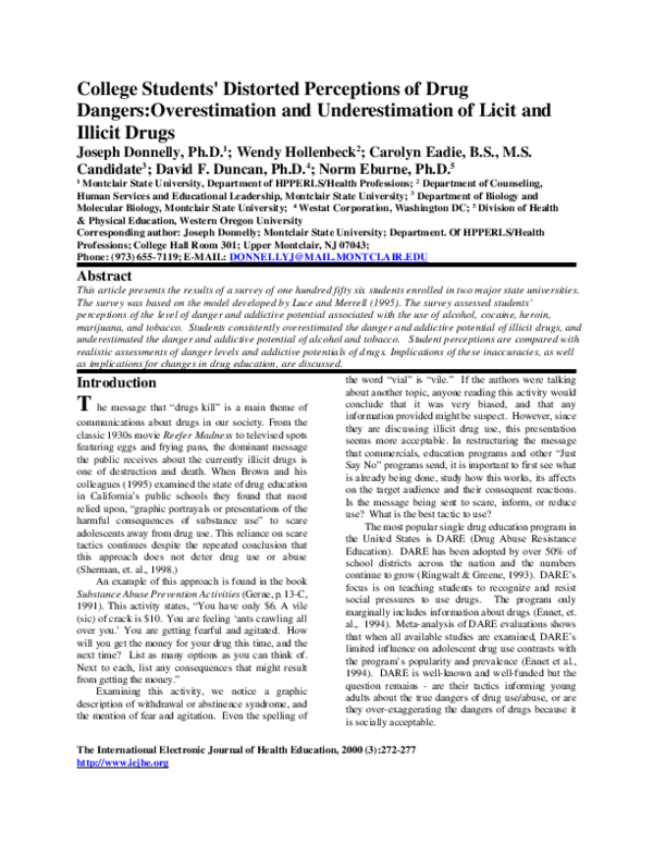 (PDF) College Students' Distorted Perceptions of Drug Dangers