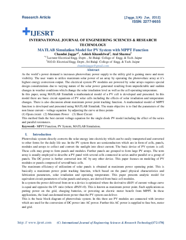 (PDF) MATLAB Simulation Model for PV System with MPPT Function. (PDF) MATLAB Simulation Model for PV System with MPPT Function.