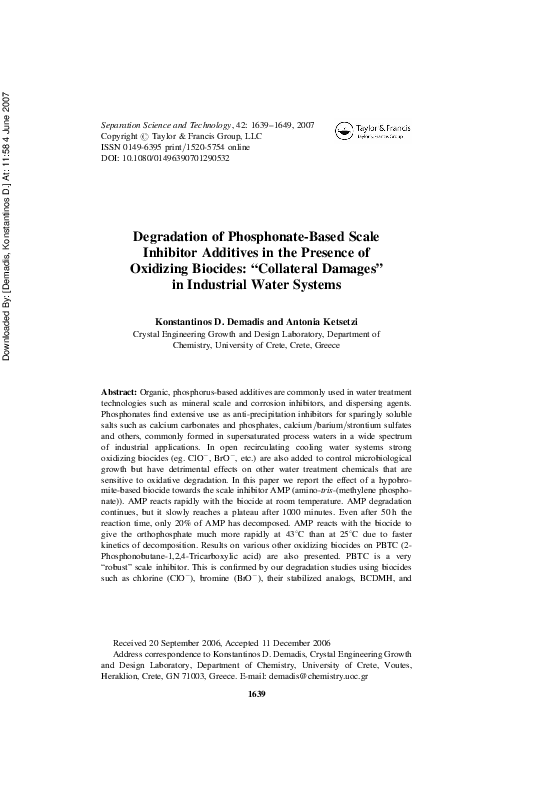 (PDF) Degradation of Phosphonate-Based Scale Inhibitor Additives in the ...