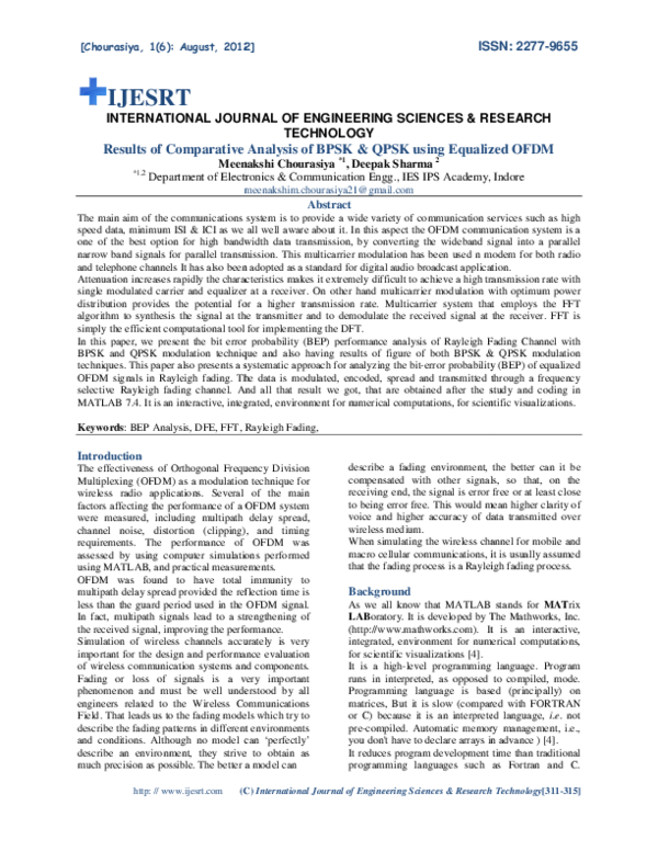 Pdf Results Of Comparative Analysis Of Bpsk And Qpsk Using Equalized Ofdm