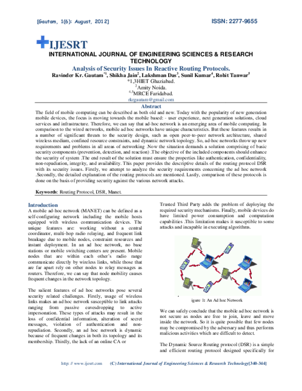 Pdf Analysis Of Security Issues In Reactive Routing Protocols