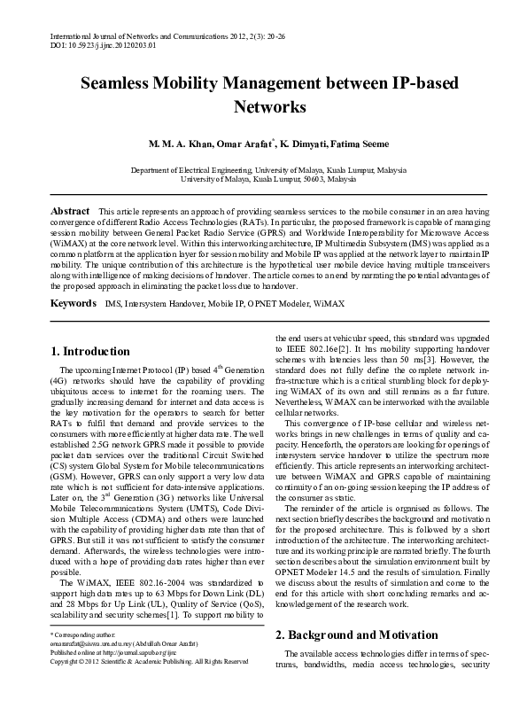 Pdf Seamless Mobility Management Between Ip Based Networks