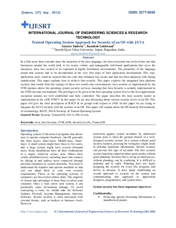 Pdf Trusted Operating System Approach For Security Of An Os With Java