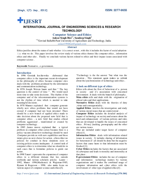 (PDF) Computer Science And Ethics.