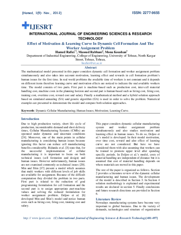 (PDF) Effect of Motivation & Learning Curve In Dynamic Cell Formation And The Worker Assignment ...