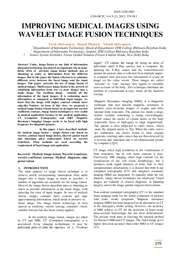 (PDF) IMPROVING MEDICAL IMAGES USING WAVELET IMAGE FUSION TECHNIQUES