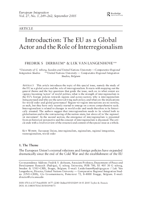 (PDF) Introduction: The EU as a Global Actor and the Role of ...