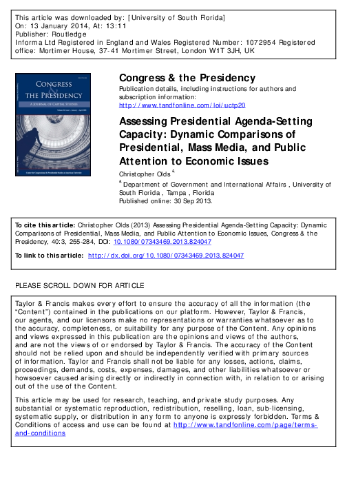 (PDF) Assessing Presidential Agenda Setting Capacity: Dynamic ...
