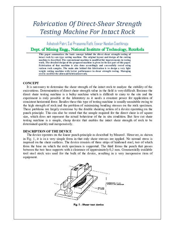(PDF) Fabrication Of Direct-Shear Strength Testing Machine For Intact Rock