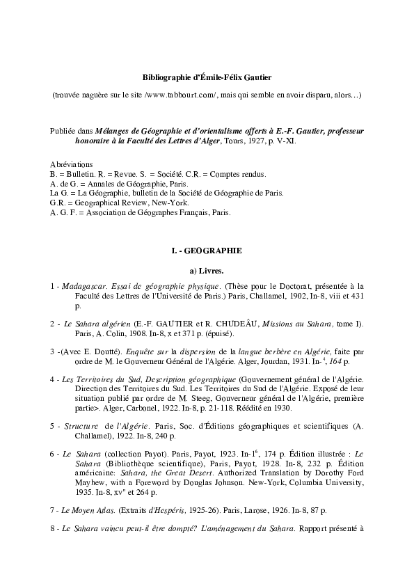 (PDF) Bibliographie d'Émile-Félix Gautier