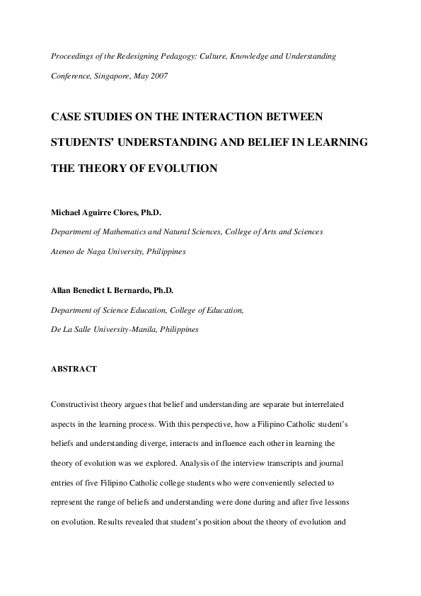 (PDF) CASE STUDIES ON THE INTERACTION BETWEEN STUDENTS' UNDERSTANDING ...