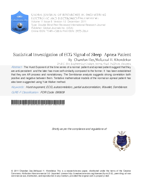 (PDF) Statistical Investigation of ECG signal of Sleep Apnea Patient