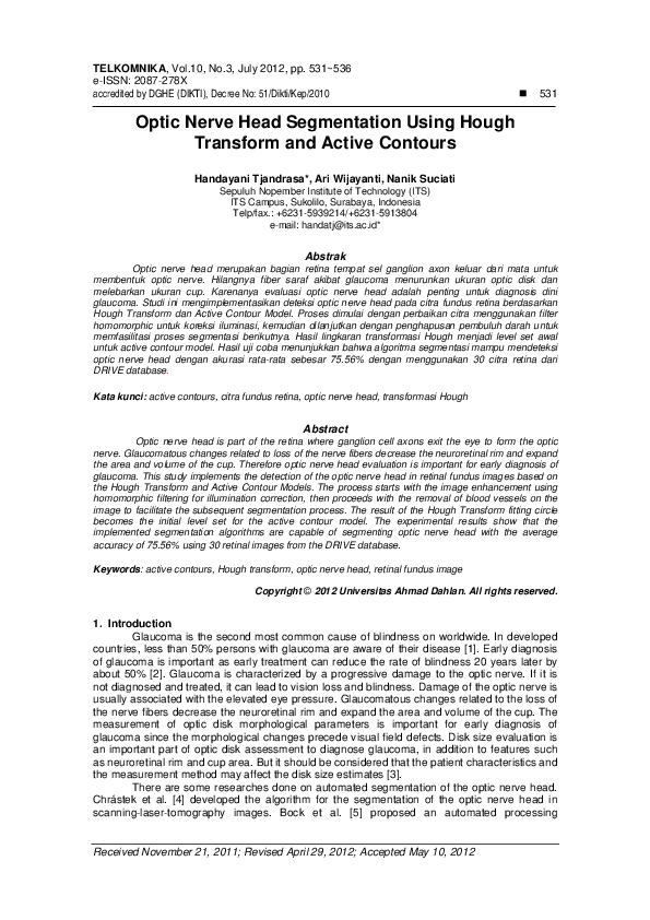 (PDF) Optic Nerve Head Segmentation Using Hough Transform and Active Contours