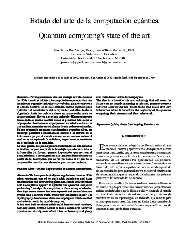 (PDF) Quantum computing's state of the art